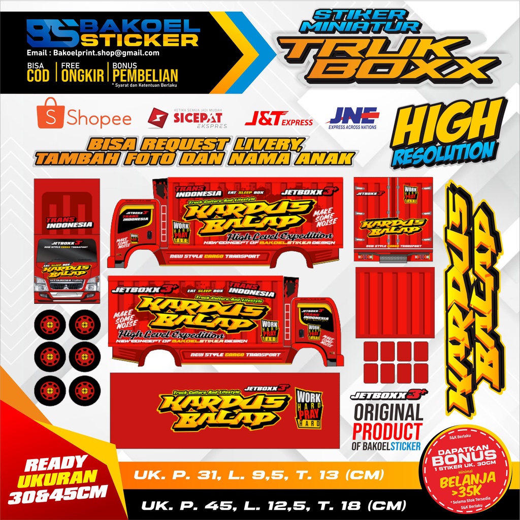 Jual STIKER MINIATUR TRUK BOX NEW UK.30-45CM | Shopee Indonesia