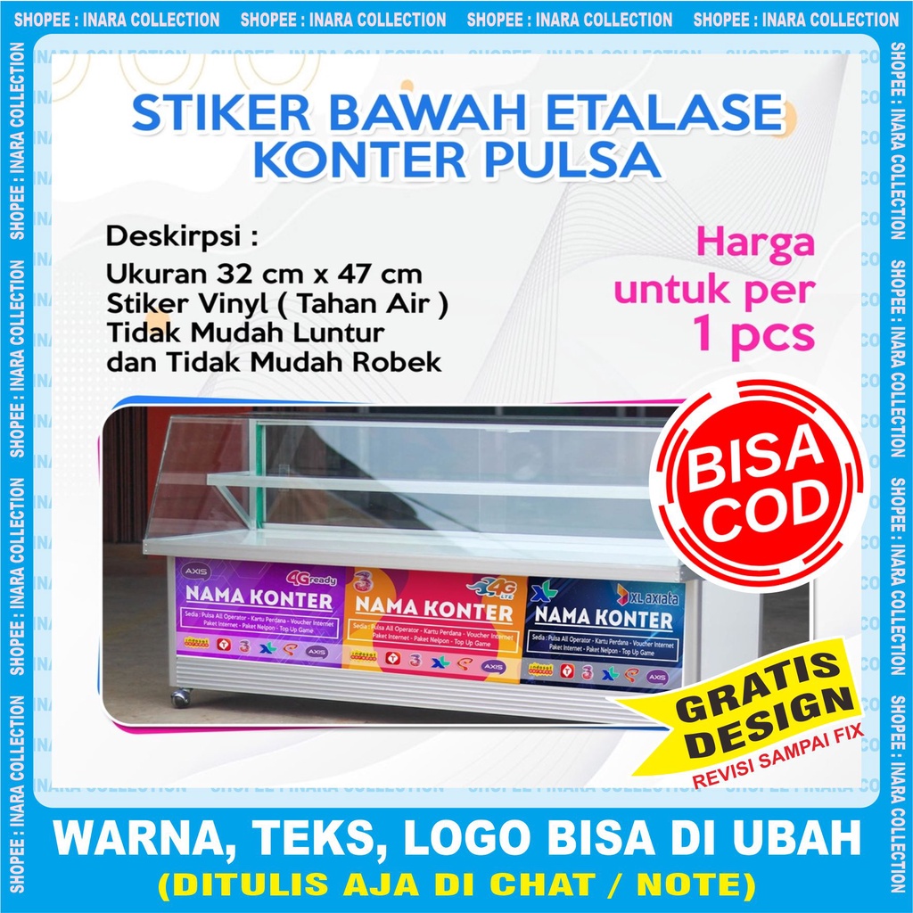 Jual STIKER ETALASE KONTER PULSA WARNA TAJAM ANTI LUNTUR / CUSTOM NAMA ...