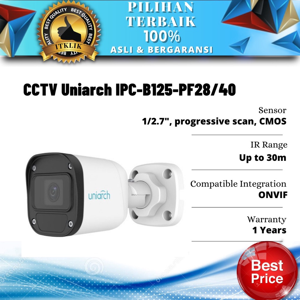 Jual Uniarch IPC-B125-PF28/40 5MP Mini Fixed Bullet IP Camera CCTV | Shopee Indonesia