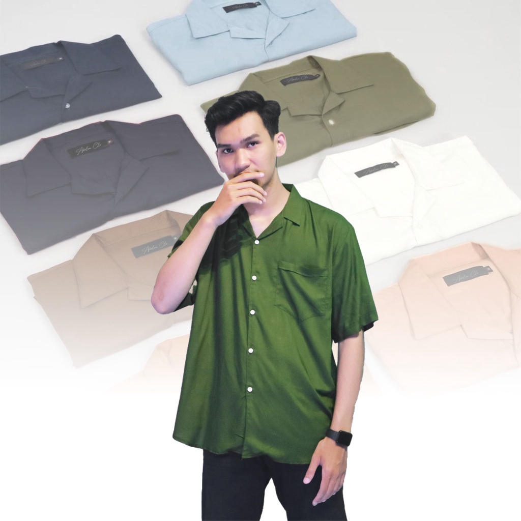 Jual Kemeja Pria Polos Warna Army Lengan Panjang dan Pendek Pria Kerah ...