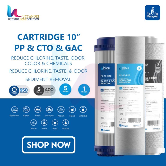 Jual Paket Catridge 10 Penguin PP + CTO + GAC Filter Kotoran Penjernih Air ISI 3 Pcs | Shopee ...