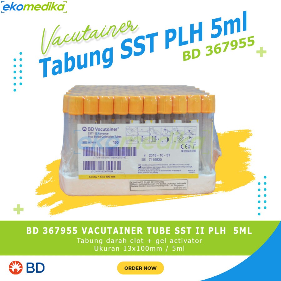 Jual 367955 BD Vacutainer Tabung SST II PLH 13X100 5ml Yellow / BD 367957 Vacutainer Tube SST II ...