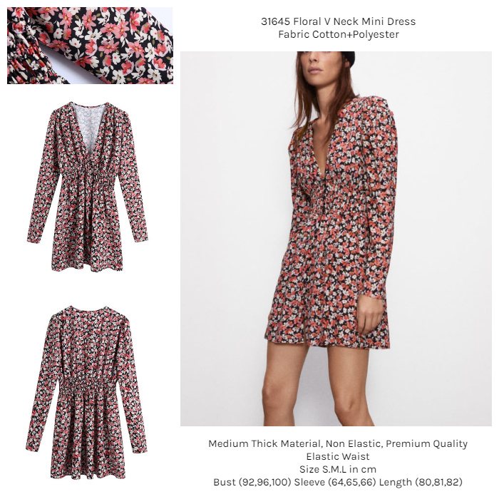 Jual 31645 Dress Wanita Bunga Bunga Dress Korean Style Floral V Neck ...