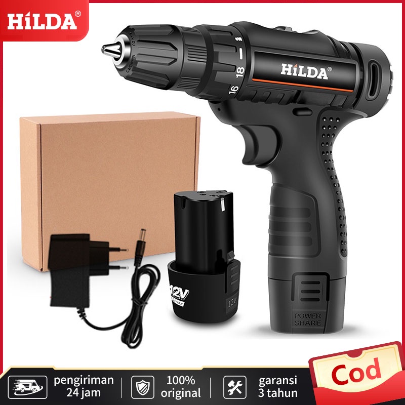 Jual Hilda Mesin Bor Baterai Tangan Cordless Drill 12v Dengan 1 Baterai