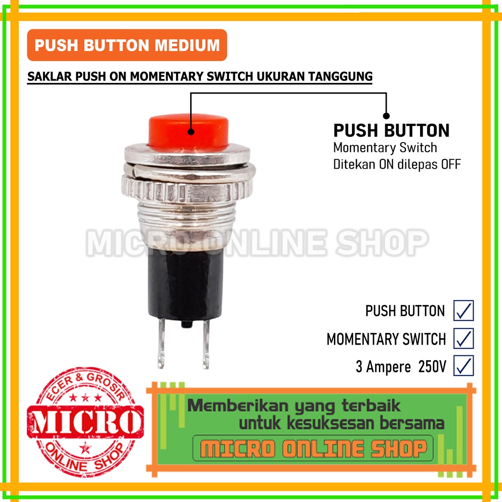 Jual Switch Push On Momentary Medium Bulat / Saklar Push On 2 Kaki ...