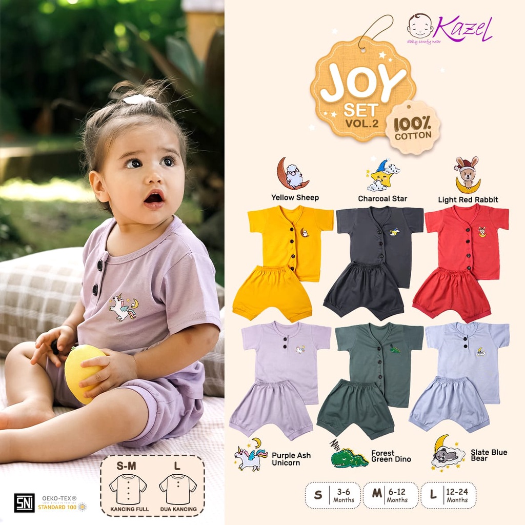 Jual Kazel 100% Cotton 0-12 Bulan Joyset Setelan Pendek Bayi Joy Set Bordir Kancing | Shopee ...