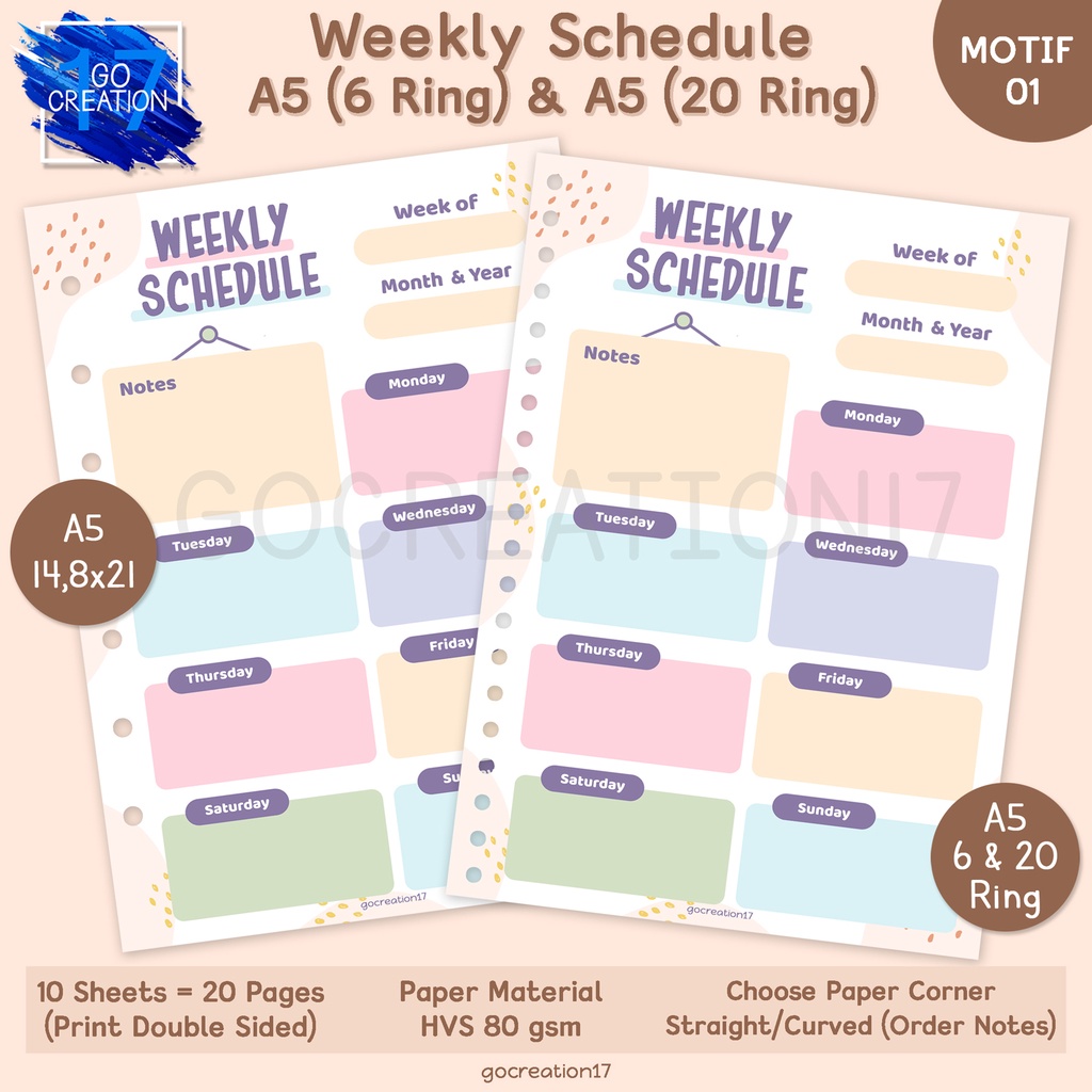 Jual Kertas Planner Isi Binder Weekly Schedule Motif Premium A5 ...
