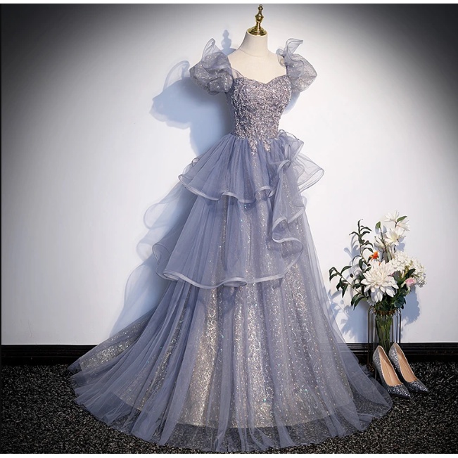 Jual gaun party gaun wedding dress New Luxury Grey Evening Dress for ...