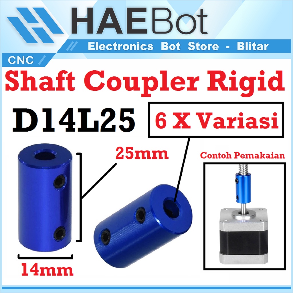 Jual [HAEBOT] Rigid Shaft Coupler D14L25 6x6 6x7 6x8 6mm Coupling CNC ...