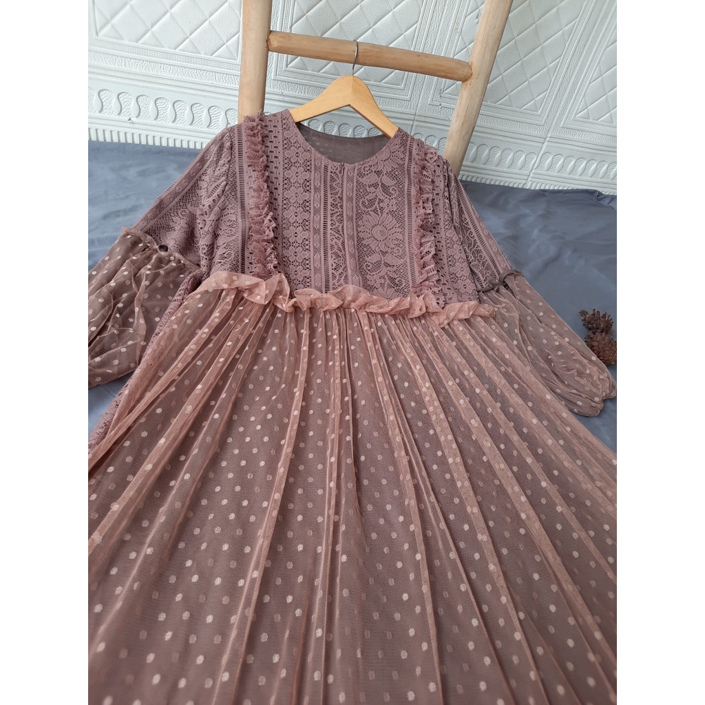 Jual Helvetica burkat dress - gamis burkat mix tille polkadot - gamis ...