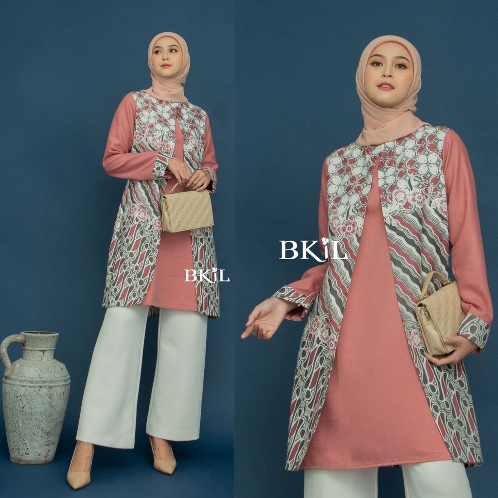 Jual KOREAN LONG TUNIK BATIK MIXED MOSCREPE RIZ BATIK / ATASAN BATIK ...