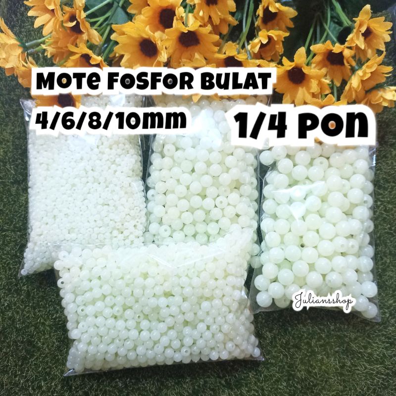 Jual [1/4 PON] Manik Mote FOSFOR Akrilik Bulat Bahan DIY Kerajinan ...