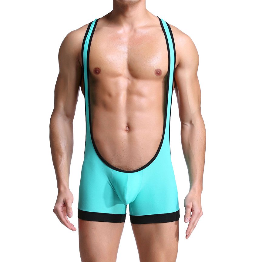 Jual Elastic Mens Undershirts One Piece Bodysuit Jockstrap Leotard