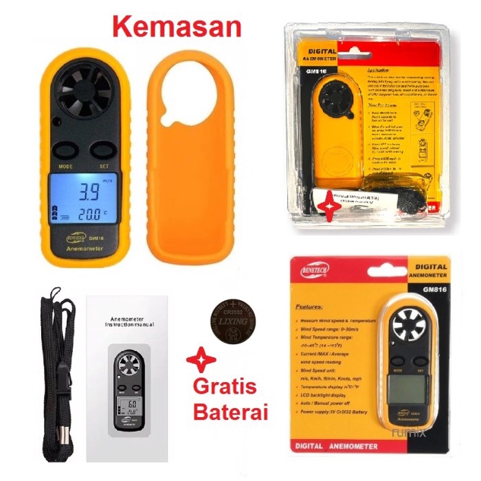 Jual Digital Anemometer Pengukur kecepatan angin thermometer Anemo ...