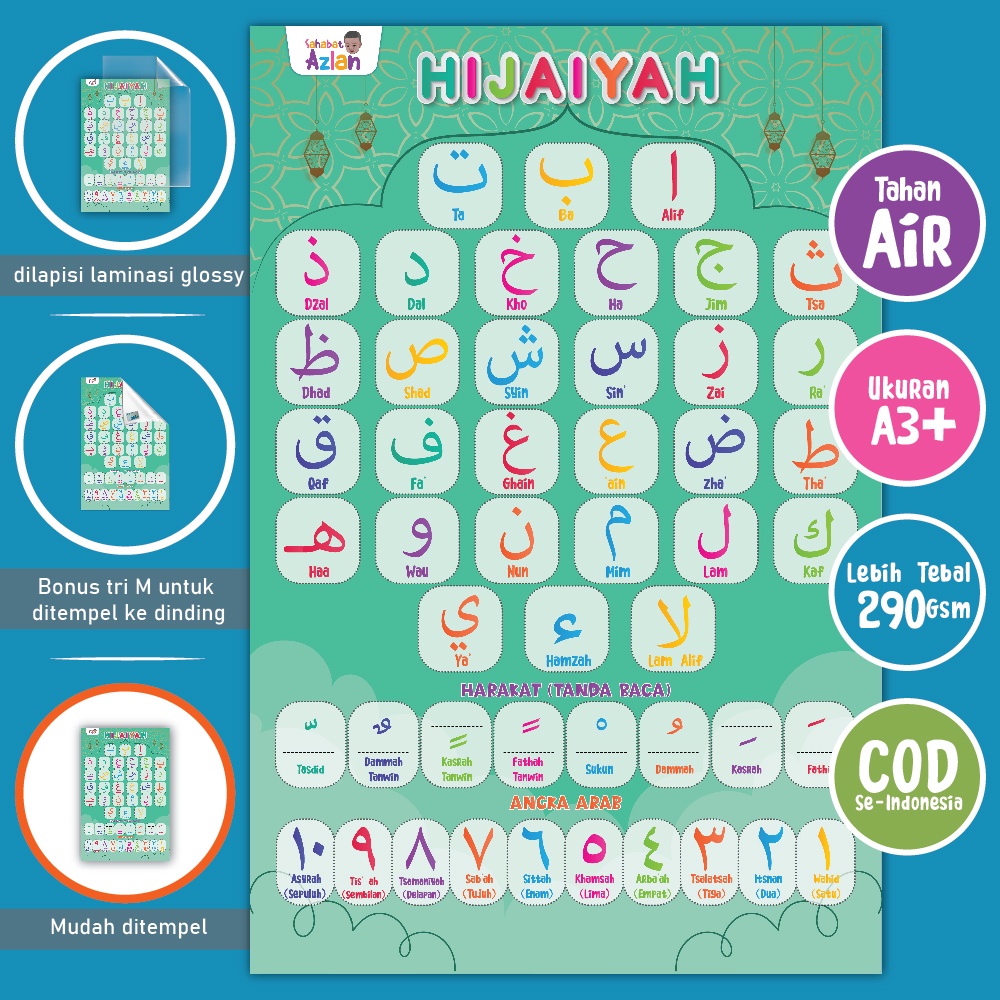 Jual Sahabat Azlan - Poster Anak Islami Hijaiyah Premium Belajar Huruf ...