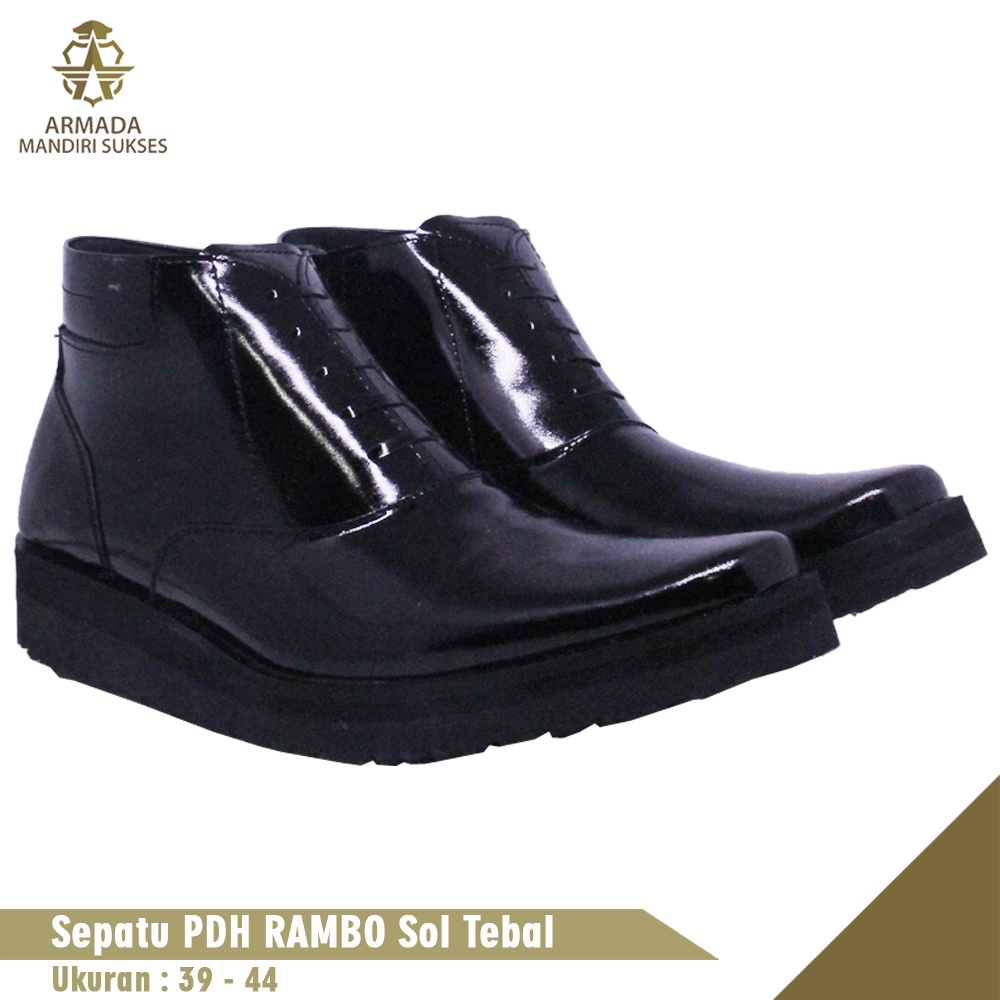Jual Sepatu PDH Rambo Sol Tebal Kulit Mengkilap - Sepatu Kulit Tali Lux ...