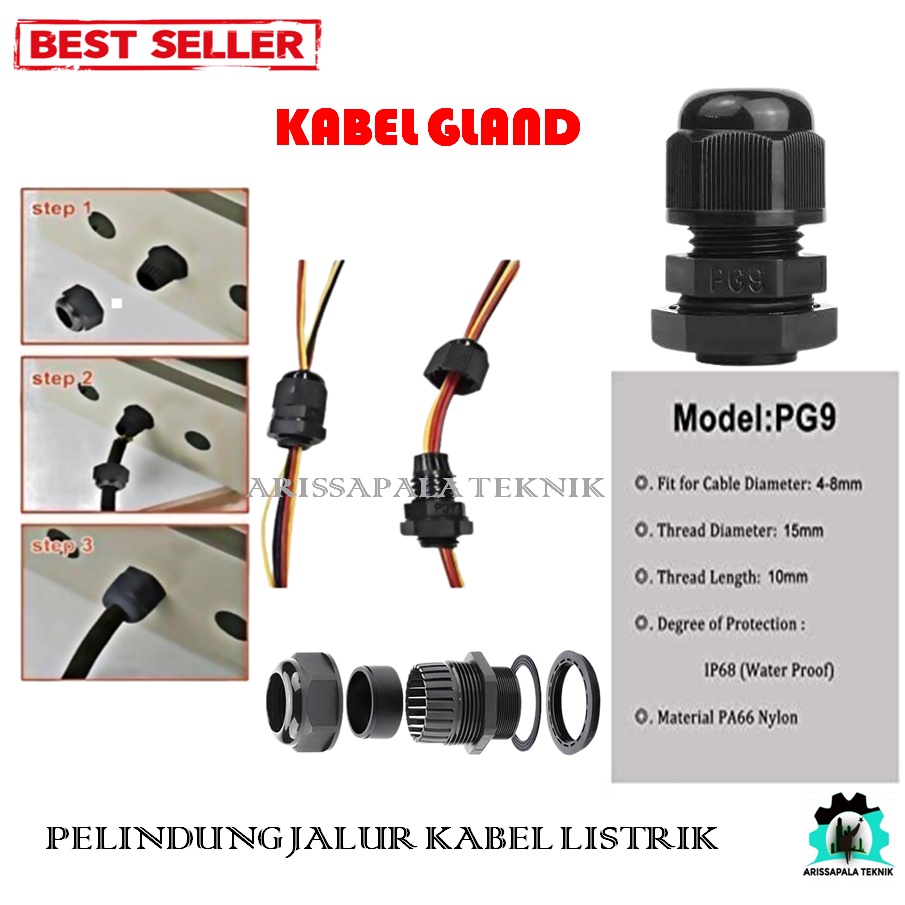 Jual Cable Gland PG 9 Konektor Pelindung Klem Kabel Glan Listrik ...