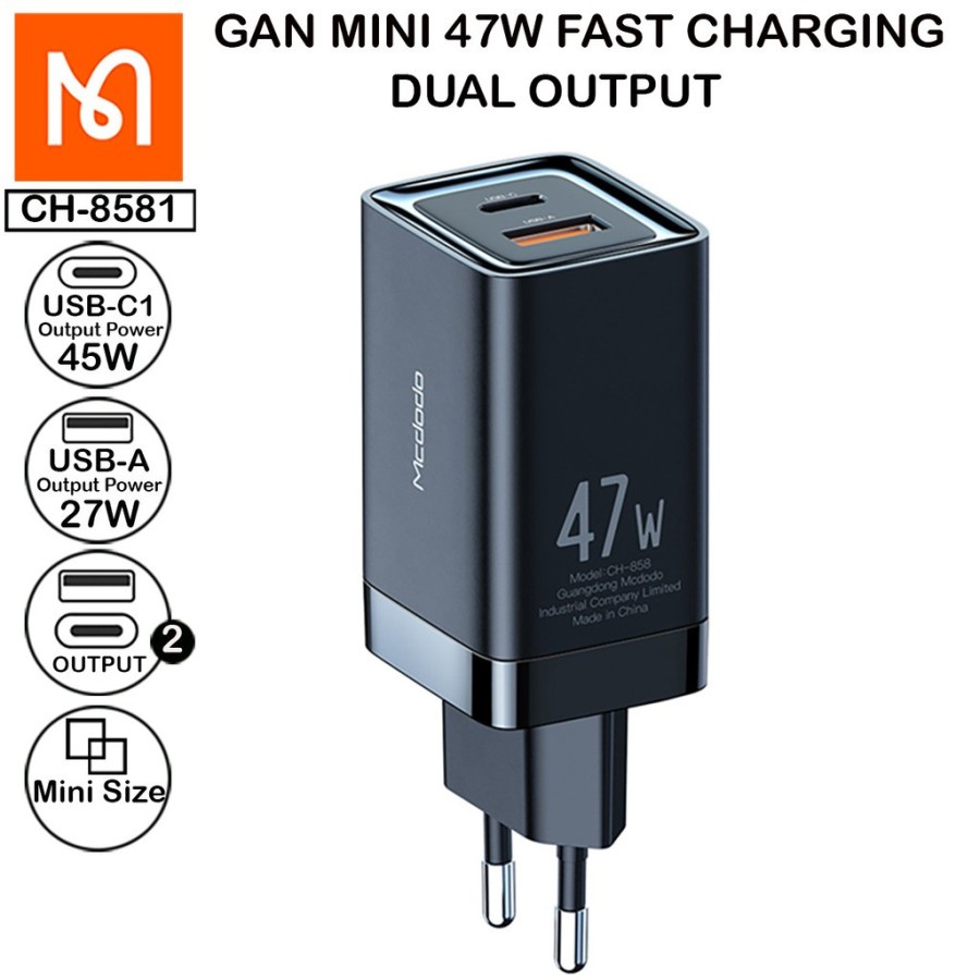 Jual Mcdodo CH-8581 GaN Charger 47W Fast Charging USB Type-C PD QC 4.0 | Shopee Indonesia