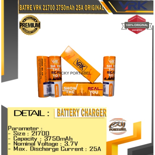 Jual BATTERY VRK IMR 21700 3750mAh 25A RECHARGER BATRAI ORIGINAL BY VRK ...