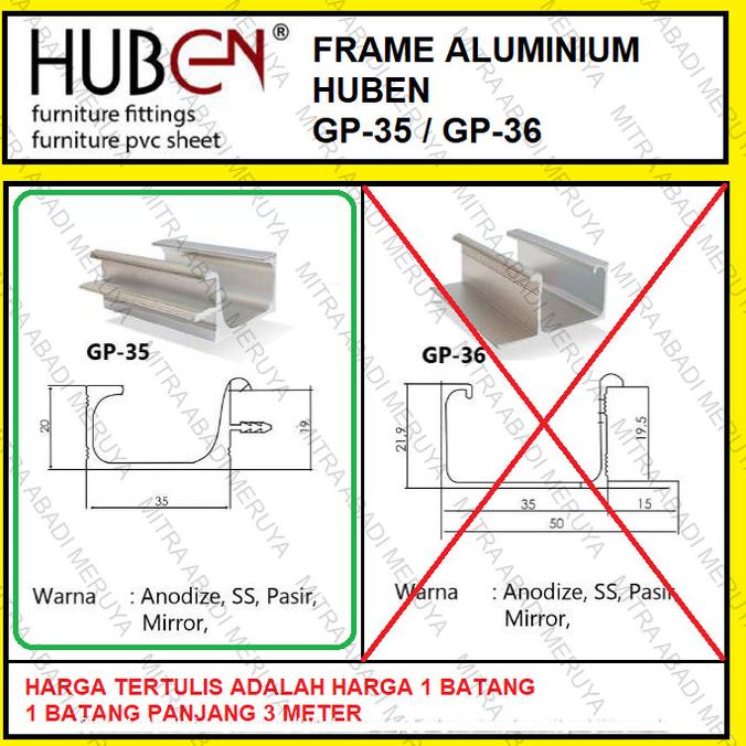 Jual Profil Frame Handle Alumunium Aluminium HUBEN GP 35 GP35 GP-35 hqu02 | Shopee Indonesia