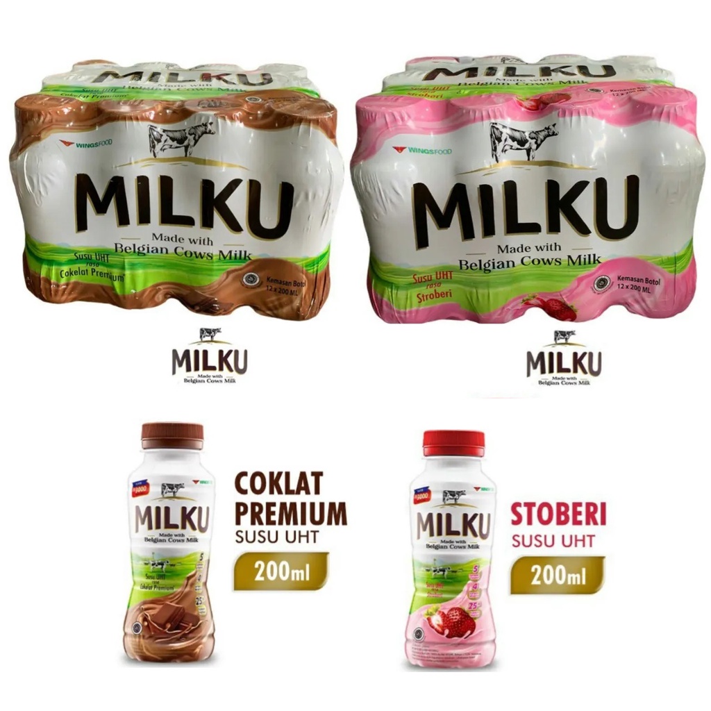Jual MILKU BAL ISI 12 x 200ml SUSU UHT COKELAT STRAWBERRY ORIGINAL ...