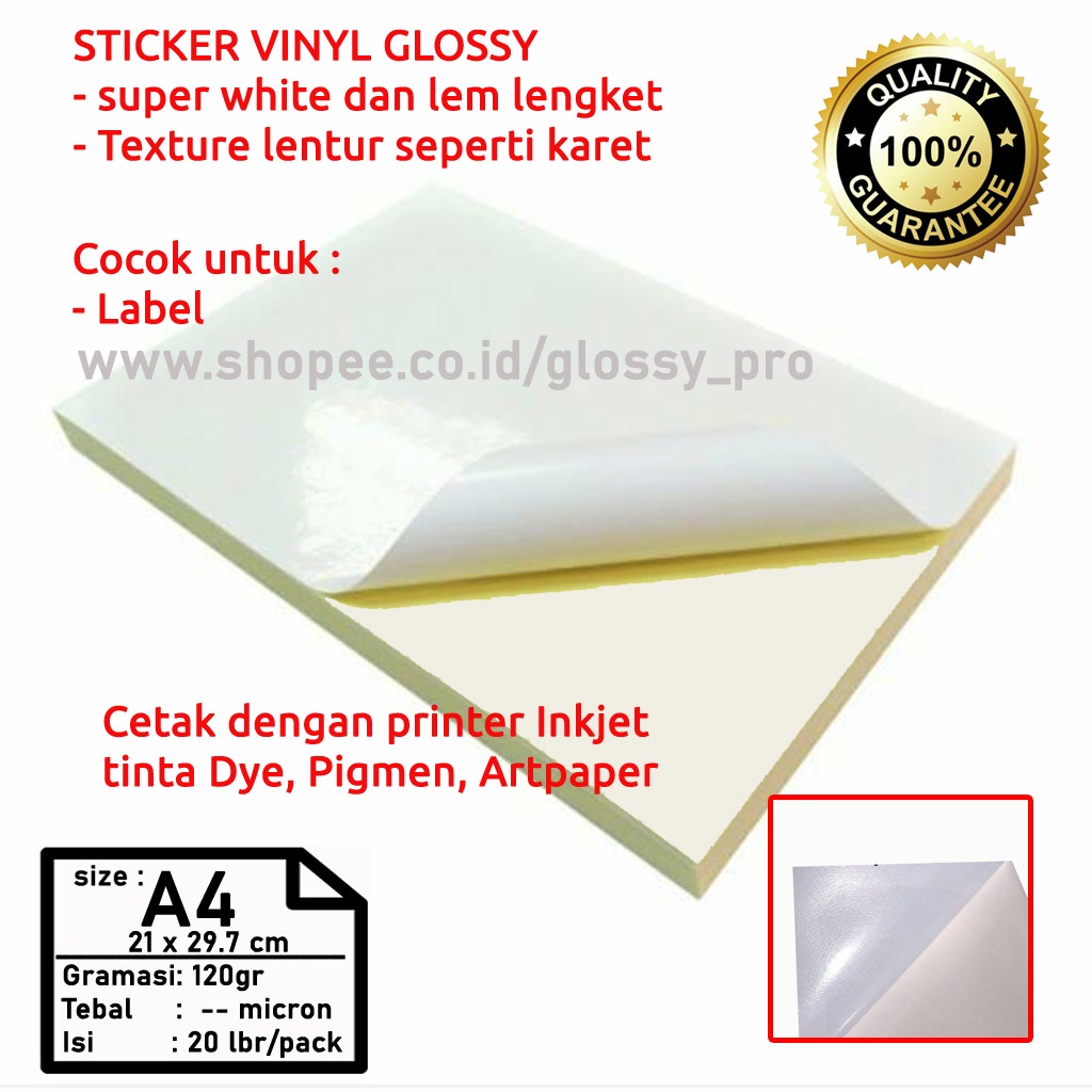Jual STICKER VINYL GLOSSY A4 (PVC VINIL) | Shopee Indonesia