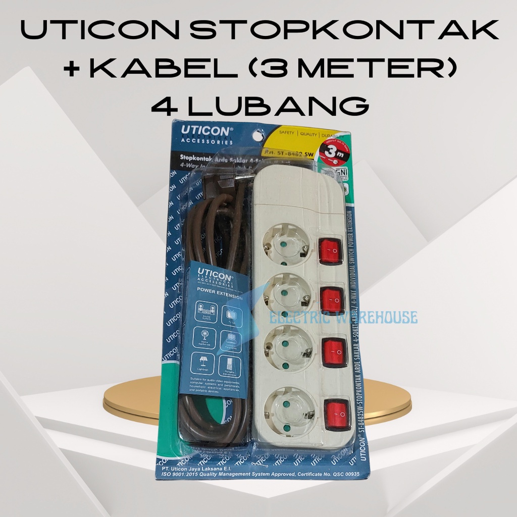 Jual UTICON STOP KONTAK ARDE SAKLAR 3 METER 4 LUBANG ST-8482SW / ST 8482 SW | Shopee Indonesia