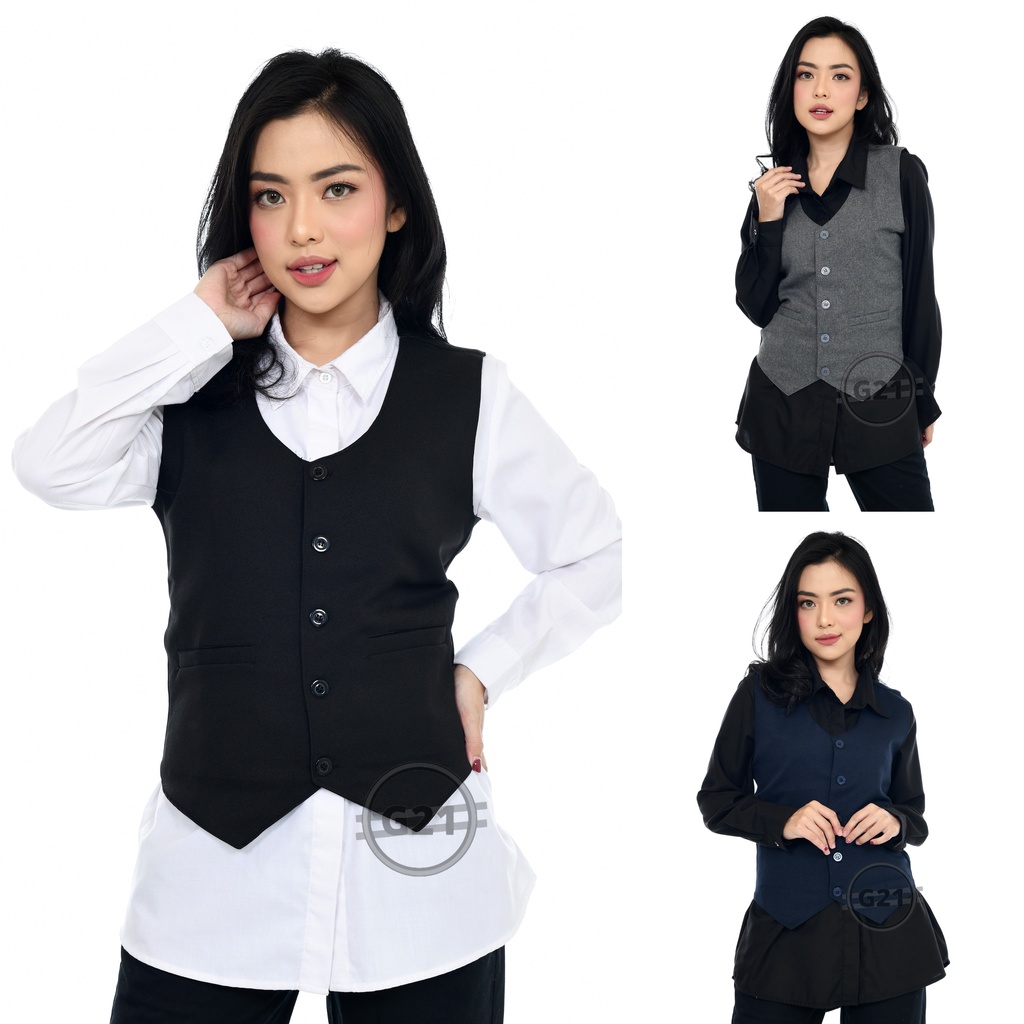 Jual Rompi Vest Jas Wanita Formal Hitam Slimfit Kerja Kantor Premium High Quality Rompi Wanita ...