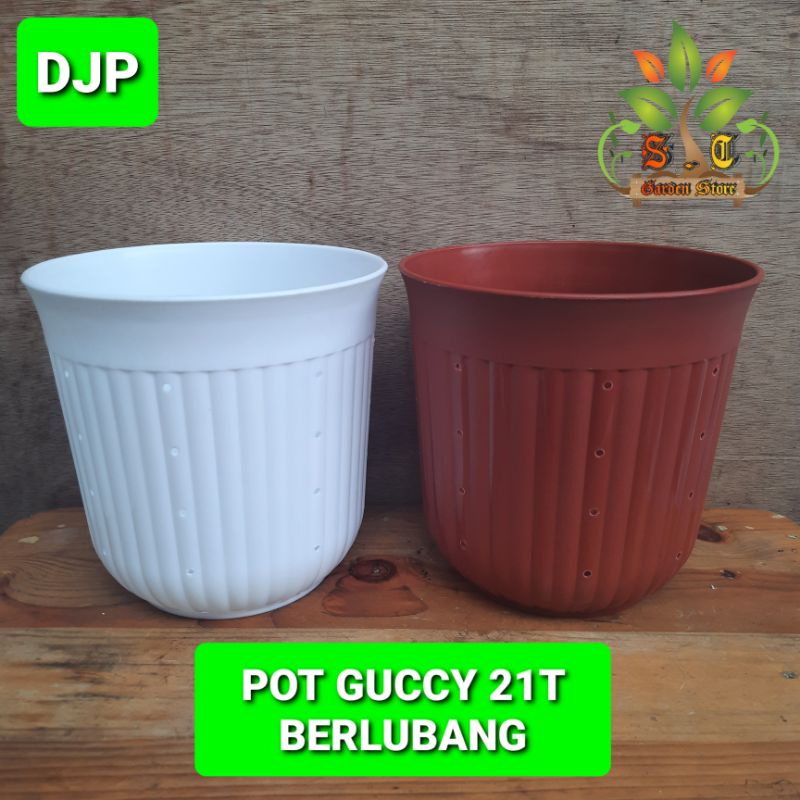 Jual POT BUNGA DJP GUCCY 21T BERLUBANG WARNA PUTIH & MERAH BATA | POT ...