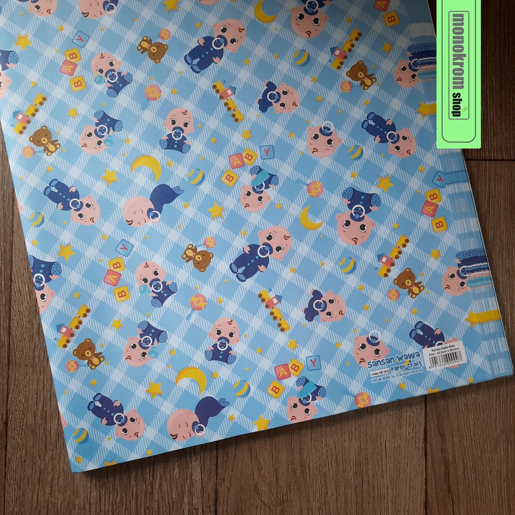 Jual Kertas Kado Sansan Wawa Kids Motif Baby Boy Biru Cute - Wrapping ...