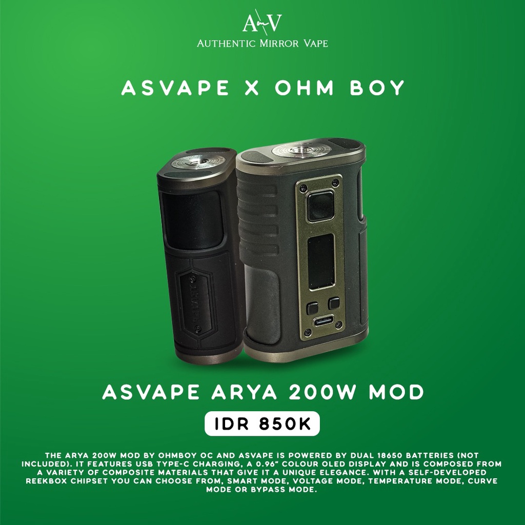 Jual Asvape Arya 200W Box Mod 100% Authentic by Asvape x Ohm Boy - DR ...