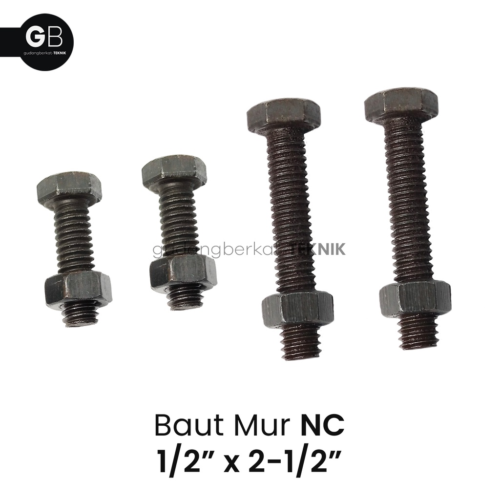 Jual Baut Mur UNC 1/2" x 2-1/2" Hitam / Baut NC Inchi Kunci 19 Drat Kasar | Shopee Indonesia