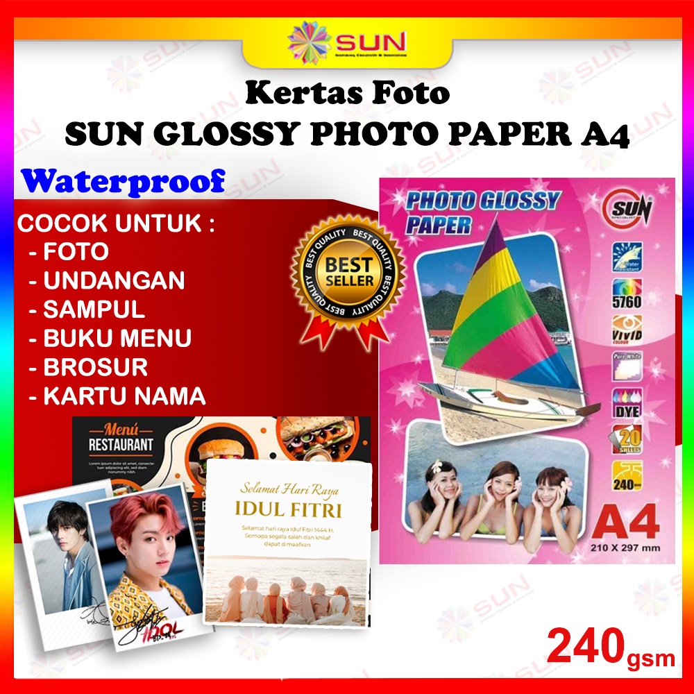 Jual Kertas Foto Glossy SUPER TEBAL A4 - SUN Photo Glossy Paper A4 265 ...