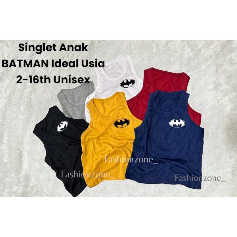 Jual Singlet Anak BATMAN Unisex Ideal Usia 2-16th Singlet Anak Anak ...