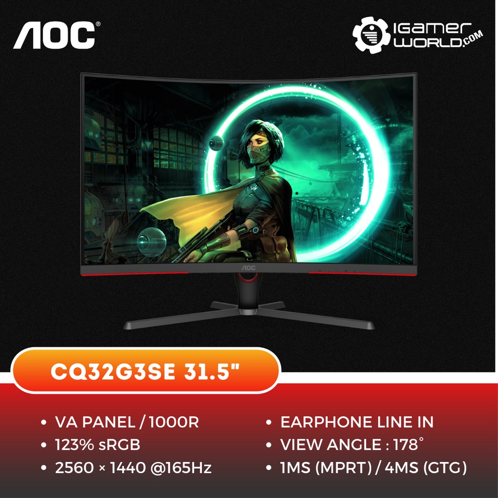 Jual AOC CQ32G3SE 31.5" Curved VA QHD 165Hz 1ms 1000R Gaming Monitor ...