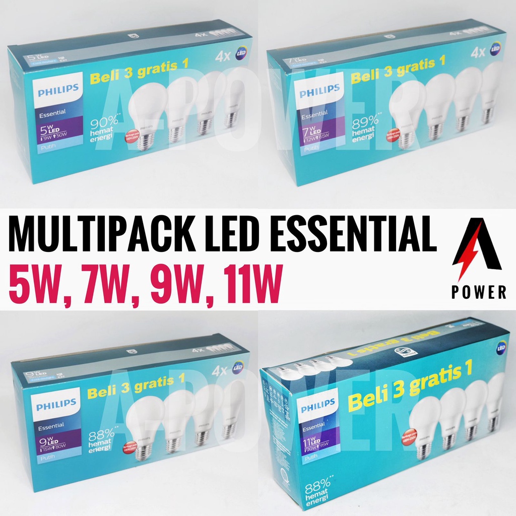 Jual Philips - Lampu LED Essential Multipack / Paket 5W, 7W, 9W, 11W (Putih) | Shopee Indonesia