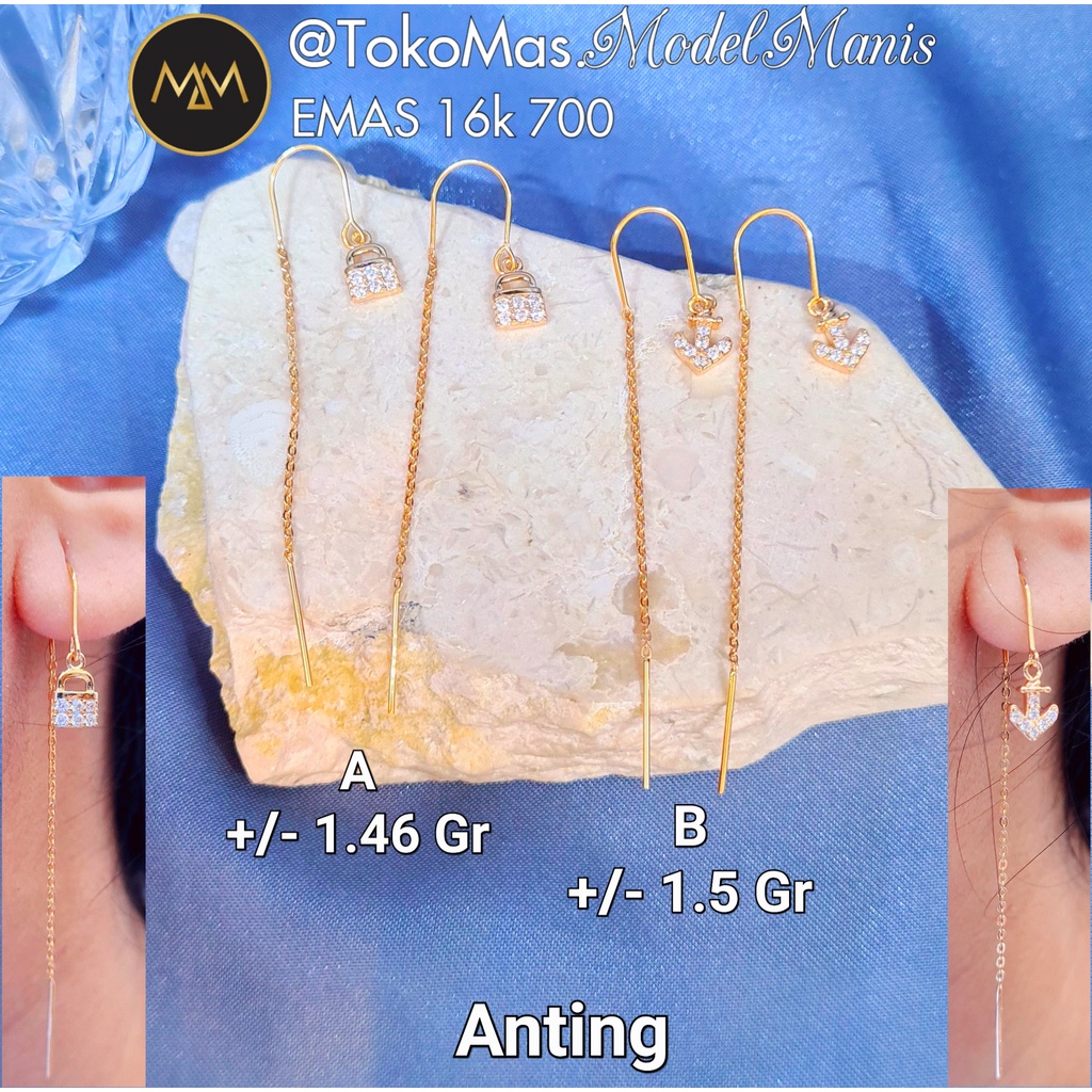 Jual Anting rantai panjang jangkar gembok model korean looks emas ...