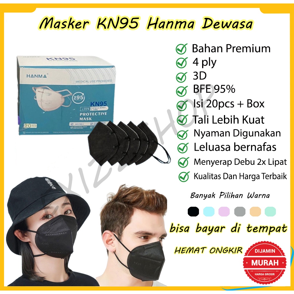 Jual masker Kn95 HANMA hitam 1box isi 20pcs packing plastik | Shopee ...