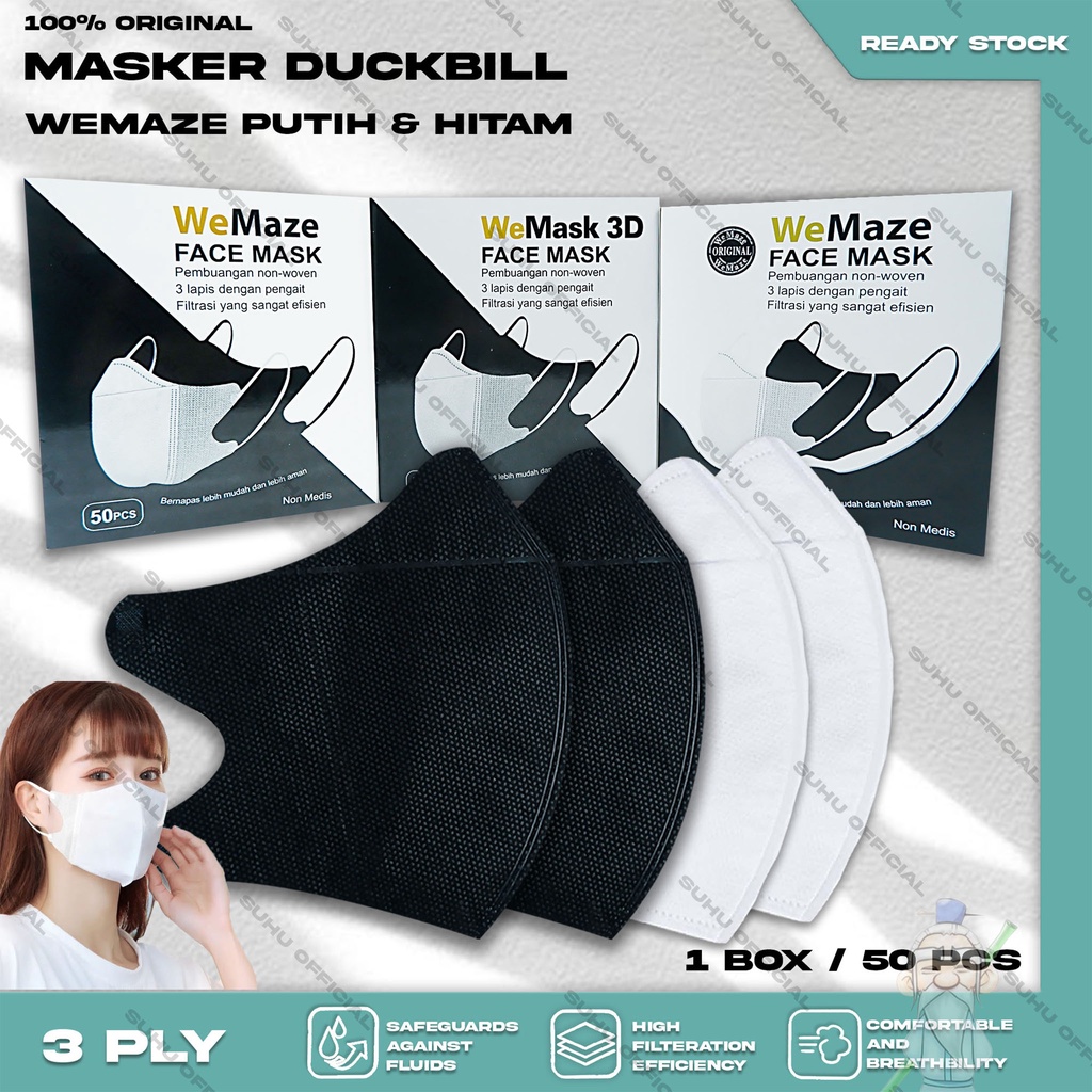Jual Masker Duckbil WEMAZE 3Ply isi 50Pcs Putih Hitam Abu White Black ...