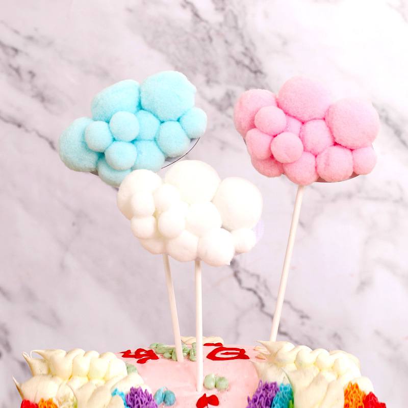 Jual CAKE TOPPER 3D BENTUK AWAN CLOUD POMPOM LUCU/ TOPPER AWAN PASTEL ...