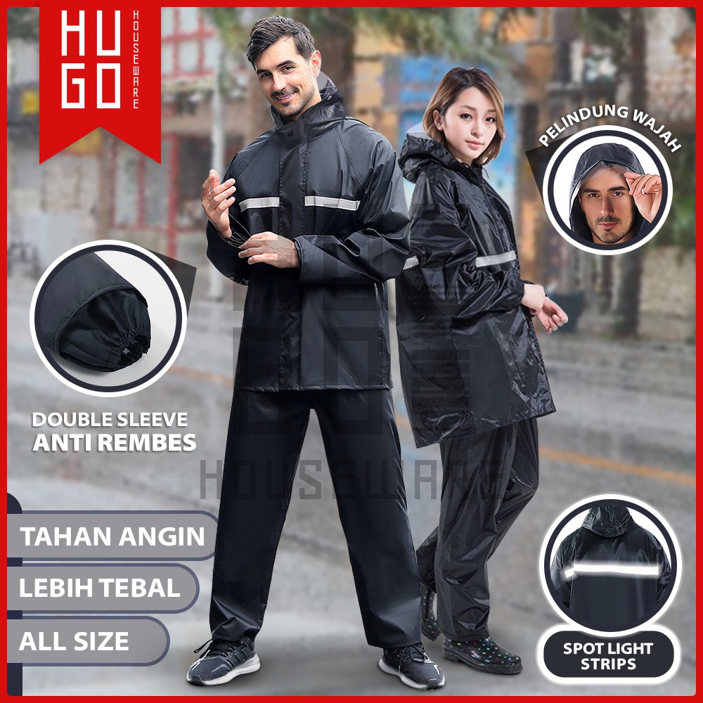Jual HugoHouseware Jas Hujan Setelan Premium All Size Pria Wanita Tebal Anti Angin | Shopee ...