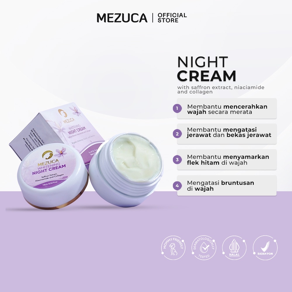 Jual Night Cream Mezuca Krim Malam Mencerahkan Memutihkan atasi Jerawat ...