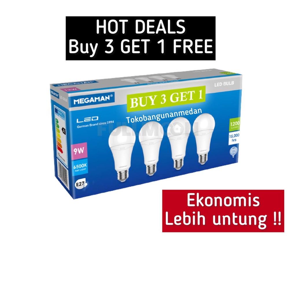 Jual LAMPU LED Megaman 9 watt EKONOMIS 4 PCS LEBIH UNTUNG / A - Bulb Cahaya Putih | Shopee Indonesia