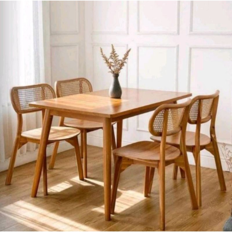 Jual Promo Set (MENTAH BELUM FINISHING) Kursi Makan Rotan Retro Kayu ...