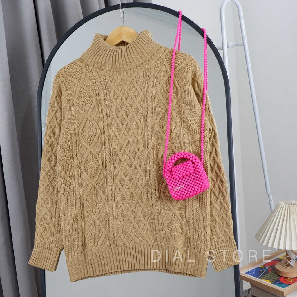 Jual Livy Knit Oversize Kerah Turtleneck Sweater Rajut Terbaru | Switer Rajut Wanita Motif ...