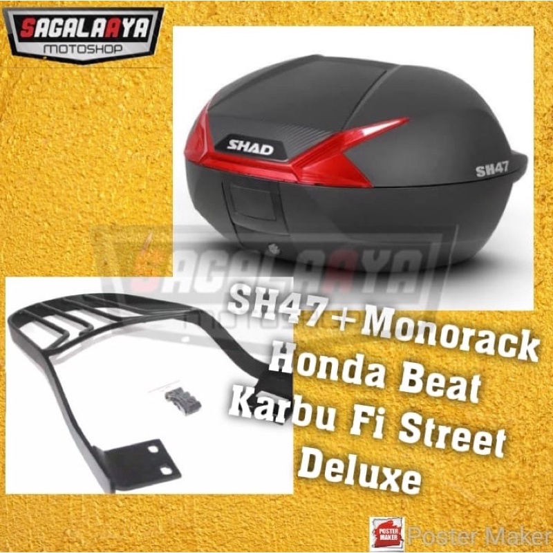 Jual Paket Promo Box Shad 47 SH47 Monorack Honda Beat Karbu Fi street ...