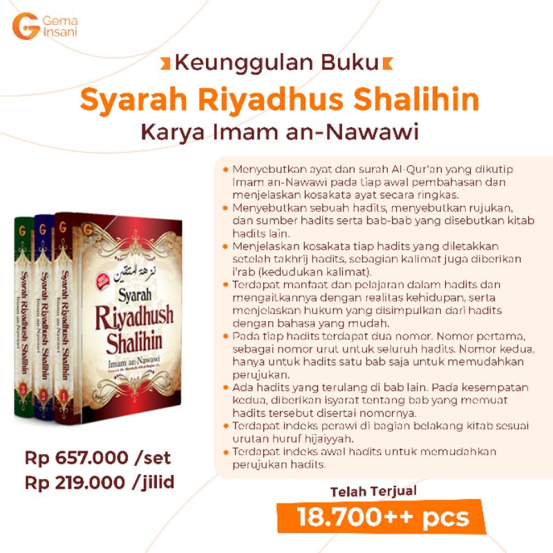 Jual 1 Set Buku Syarah Riyadhus Shalihin (3 Jilid) Imam An-Nawawi Terbitan Gema Insani | Shopee ...
