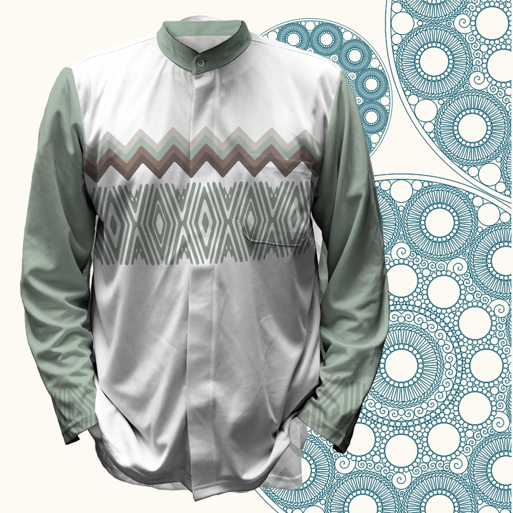 Jual Baju Muslim Koko Jersey Lengan Panjang Abstract Pattern 2023 Art ...