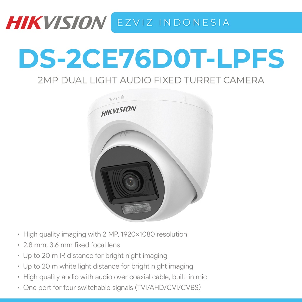 Jual HIKVISION DS-2CE76D0T-LPFS 2MP DUAL LIGHT AUDIO & COLORVU FIXED ...