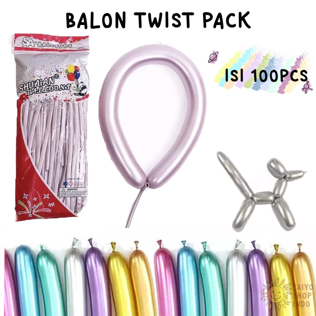 Jual TAIYO Balon Twist Cacing Pentil Pack Chrome Matte Panjang 100 Pcs ...